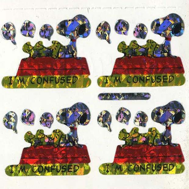 Pack of Prismatic Stickers - Snoopy I'm Confused – Stickermagic UK